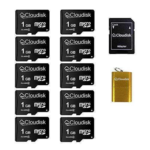 Cloudisk 10 Pack 1GB Micro SD Card in Bulk with MicroSD Adapter USB Card Reader Memory Card (Micro SD Card 1 GB)
