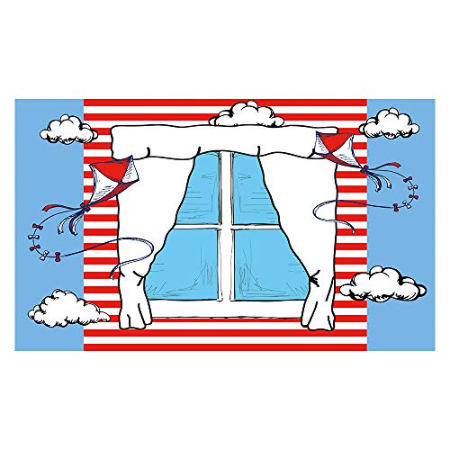 Funnytree Cartoon Window Kite Photography Backdrop Red White Stripes Background Kid Birthday Party Decoration Banner Supplies Photo Booth 5x3FT