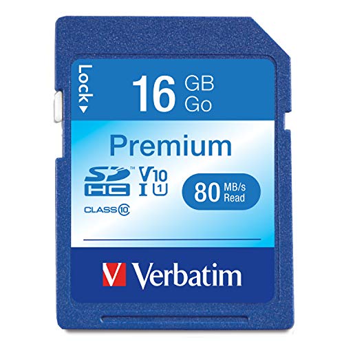 Verbatim 16GB Premium SDHC Memory Card, UHS-I V10 U1 Class 10, blue