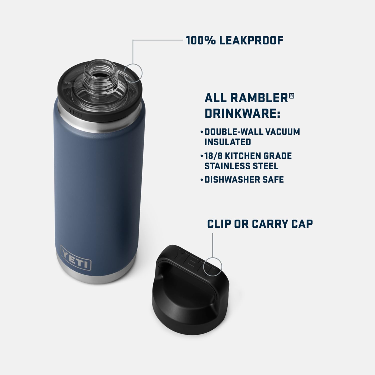 YETI Rambler 26 oz Bottle, Vacuum Insulated, Stainless Steel with Chug Cap, White
