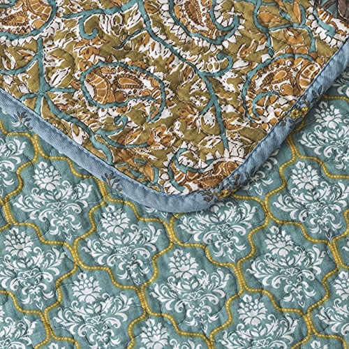 NEWLAKE Cotton Quilted Throw Blanket for Bed Couch Sofa, Reversible Matelasse Blanket with Real Stitched Embroidery,Green Farmhouse Garden,60X78 Inch