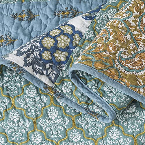 NEWLAKE Cotton Quilted Throw Blanket for Bed Couch Sofa, Reversible Matelasse Blanket with Real Stitched Embroidery,Green Farmhouse Garden,60X78 Inch