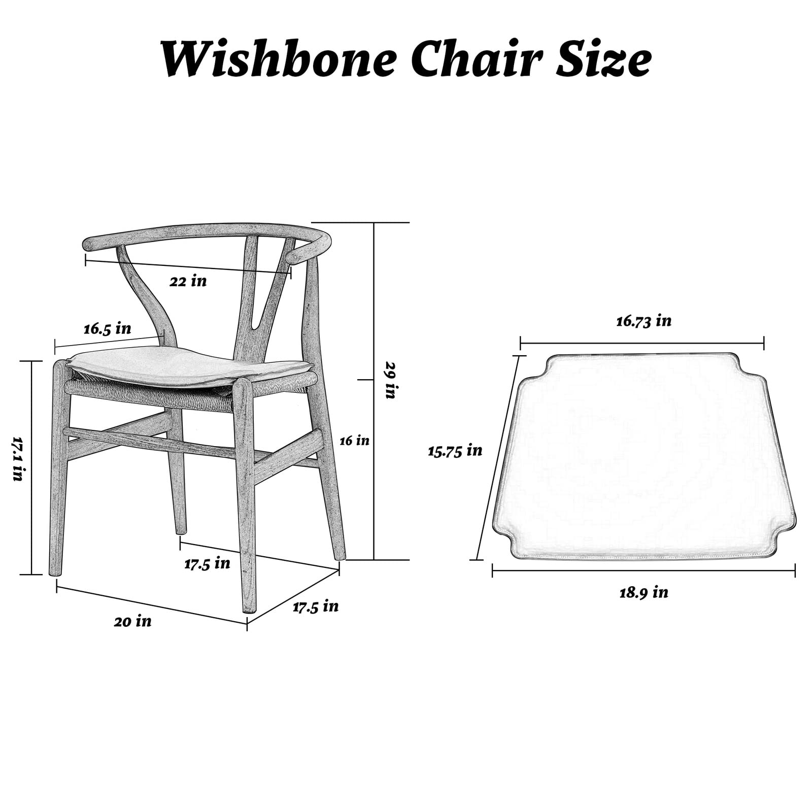 Forsho Set of 2 Solid Wood Wishbone Dining Chair with PU Soft Seat Cushion,Mid-Century Y Back Weave Dining Chair(Ash Wood - Black + Natural Cord + Cushion)