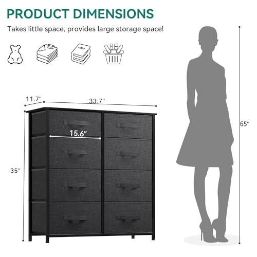 YITAHOME Storage Tower Unit with 8 Drawers - Fabric Dresser with Large Capacity, Organizer Unit for Bedroom, Living Room & Closets - Sturdy Steel Frame, Wooden Top & Easy Pull Fabric Bins (Graphite)