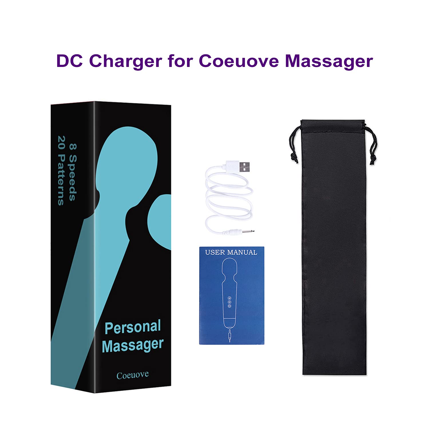 Coeuove Massager Replacement Dc Charging Cable - USB Charger Cord - 2.5mm (White) - Fast Charging