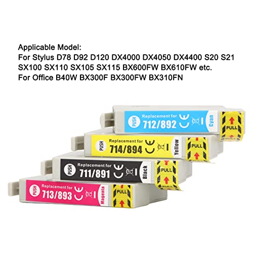 4PCS Ink Cartridge,High Page Capacity Printer Cartridge for Stylus D78 D92 D120 DX4000 DX4050