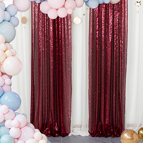 Sequin Curtains 2 Panels Burgundy 2FTx8FT Sequin Photo Backdrop Burgundy Sequin Backdrop Curtain Pack of 2-190222E