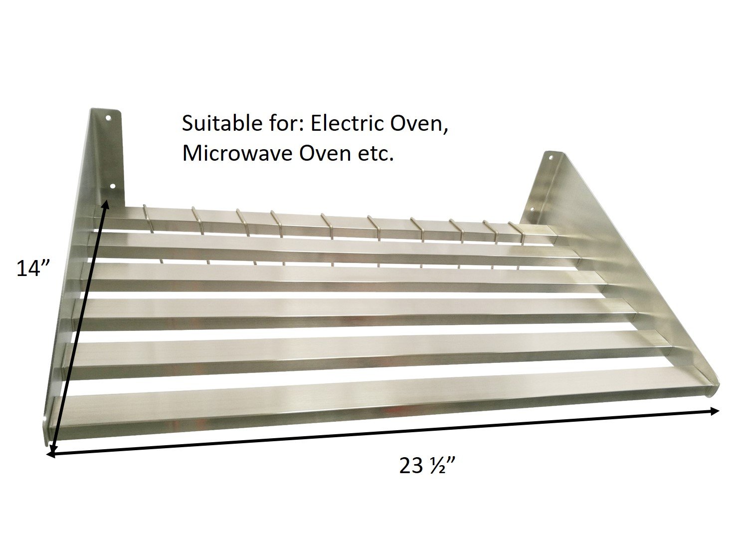 Mecete 304 Stainless Steel Standard Wall Shelf, Cookware Storage Organizer, Kitchen Wall Pot Pan Rack,With 6 Hooks, Capacity 200 lb (23.5" x 14") suitable for Electric Oven, Microwave oven