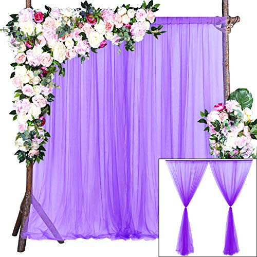 Purple Tulle Backdrop Curtain for Baby Shower Girls Birthday Party Purple Sheer Backdrop Drapes for Wedding Reception Photoshoot Elephant Theme Background Decorations 2 Panels 5 ft X 8 ft