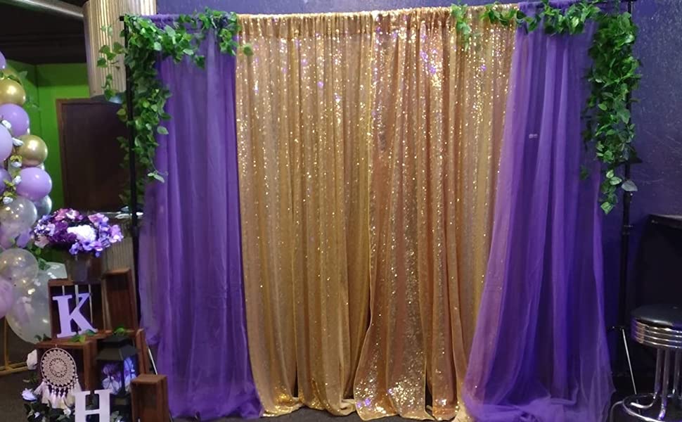 Purple Tulle Backdrop Curtain for Baby Shower Girls Birthday Party Purple Sheer Backdrop Drapes for Wedding Reception Photoshoot Elephant Theme Background Decorations 2 Panels 5 ft X 8 ft