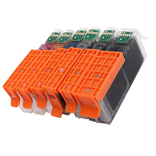 Fafeicy 6pcs Printing Cartridges, Ink Cartridges Replacement Accessory Part for PIXMA MG5460 MG5560 MG5660 MG6360 MG6460 MG6660 (BK BK C M Y GY 6 Colors)