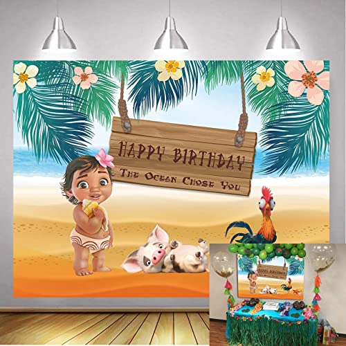 GYA 7x5ft Moana Happy Birthday Backdrop 1st Birthday Party Sea Summer Photography Backdrop Baby Shower Moana Background Table Decoration