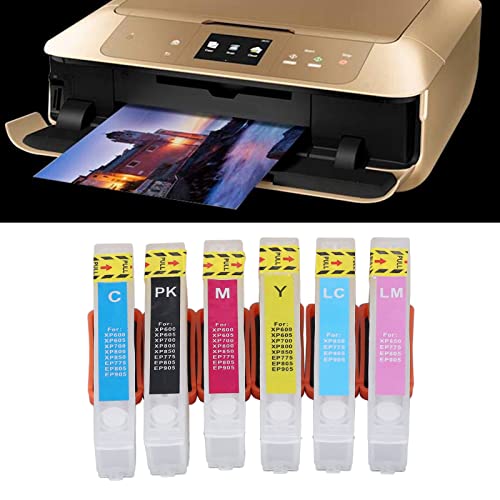 FTVOGUE 6Pcs Ink Cartridge PP Reusable 6Colors Printer Refill Ink Cartridge Replacement (T2431/T2432/T2433/T2434/T2435/T2436)