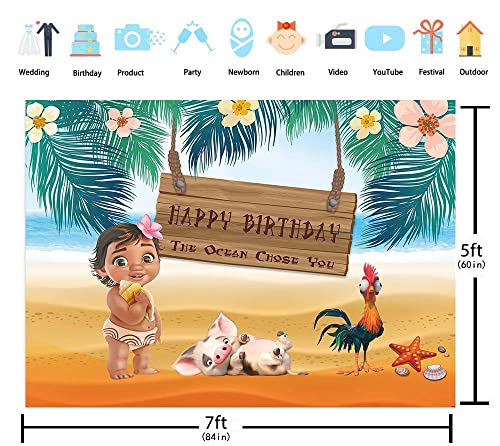 GYA 7x5ft Moana Happy Birthday Backdrop 1st Birthday Party Sea Summer Photography Backdrop Baby Shower Moana Background Table Decoration