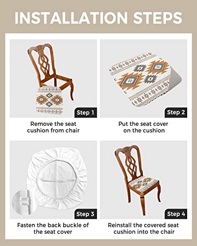 Vograud Seat Covers for Dining Room Chairs, Southwest Native American Tribal Totem Boho Fitted Stretch Jacquard Chair Seat Covers, Removable Washable Kitchen Dining Chair Slipcovers Protector Set