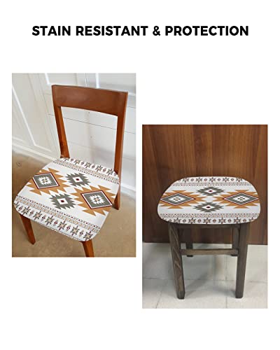 Vograud Seat Covers for Dining Room Chairs, Southwest Native American Tribal Totem Boho Fitted Stretch Jacquard Chair Seat Covers, Removable Washable Kitchen Dining Chair Slipcovers Protector Set