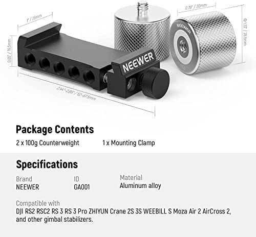 NEEWER Gimbal Counterweights and Clamp Kit, Compatible with DJI Ronin RS3 Pro/RS3/RS2/RSC2/ZHIYUN Crane 2S/3S/Weebill S/Moza Air 2/AirCross 2 for Balancing Long Lenses (GA001)