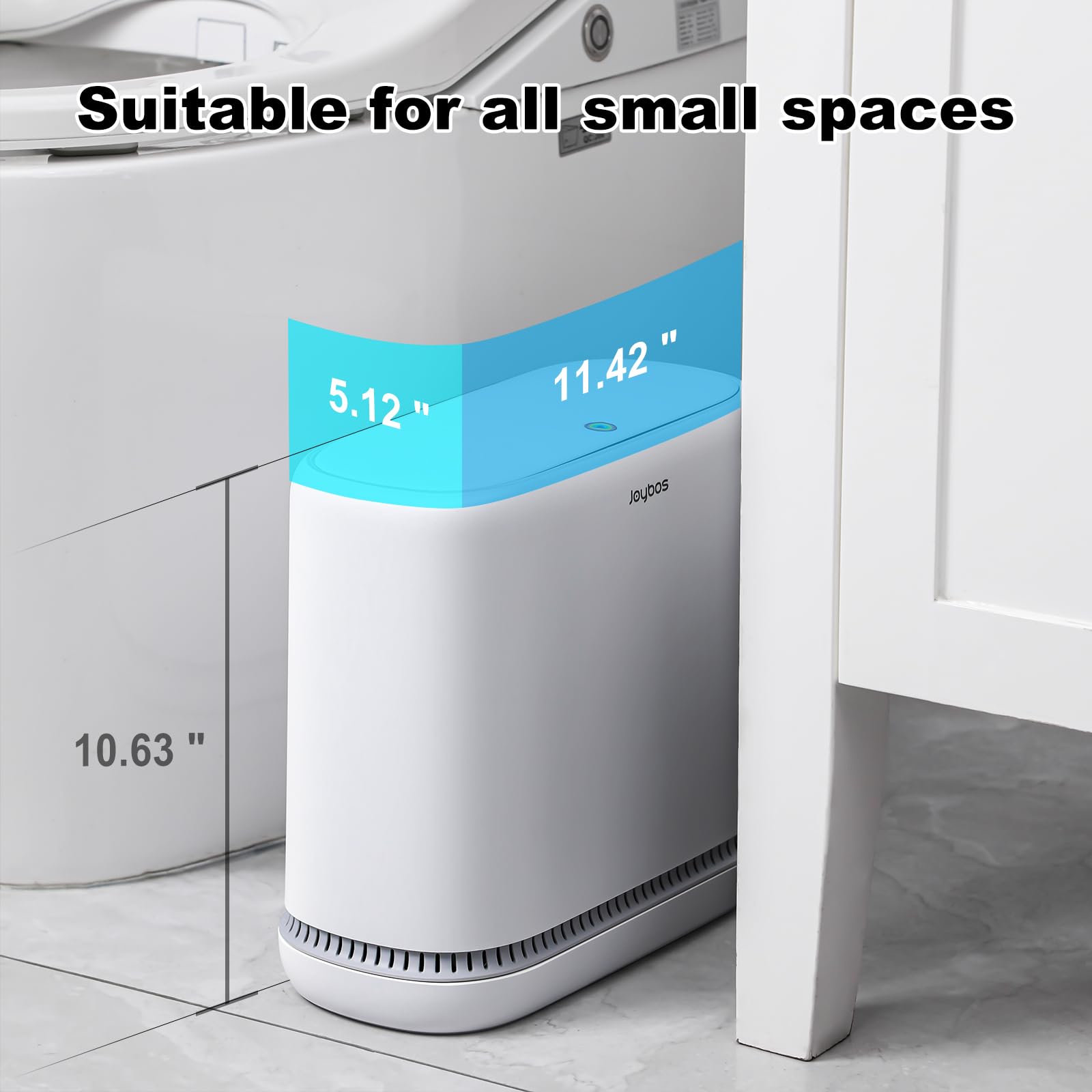 JOYBOS Bathroom Trash Can, Small Dogproof Garbage Can with Lid 14 Liter Slim Plastic Bin 4 Gallon Waste Basket for Bedroom Office Trashcan RV Narrow Place,White (L)