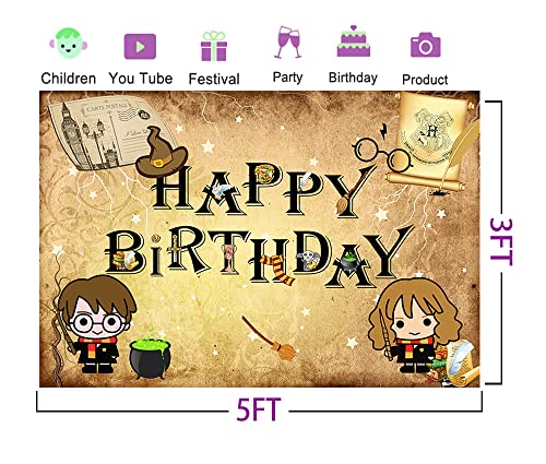 Wizard Backdrop for Kids Birthday Party Supplies 5x3ft Magic Photo Background for Magical Wizard Theme Party Cake Table Decorations Baby Shower Banner