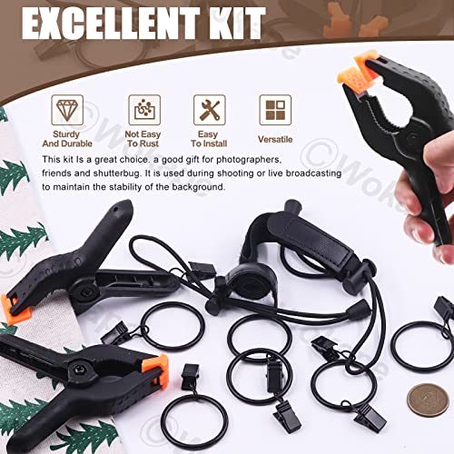 WOKAPE 22 Packs Photography Backdrop Clips Clamps, Include 10 Curtain Ring Clips, 6 Spring Clamps, 6 Leather Background Clips Holder for Photo Studio Backdrop Background Helper Photo Clamp