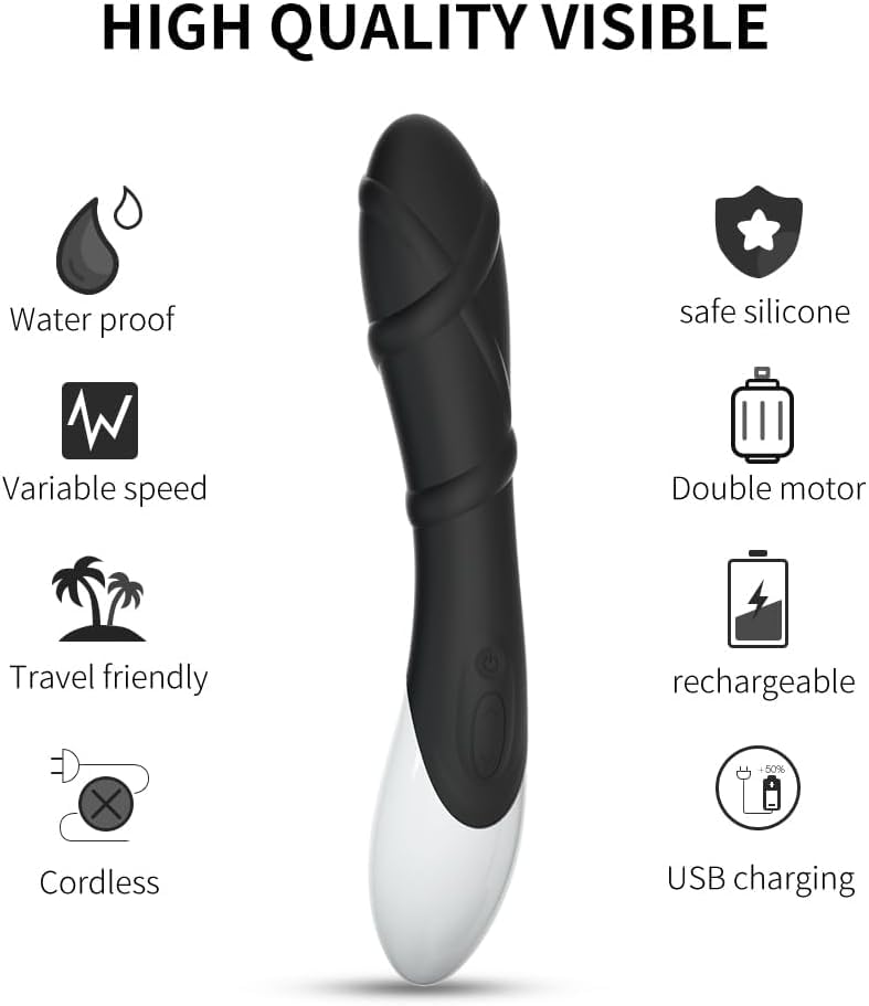 UpdateClassic 2023 Double Head High Frequency Rechargeable Personal Vibrators for Women Vibrating Toys Pleasure Handheld Electric Portable Massager 10 Speeds Vibrations, Black