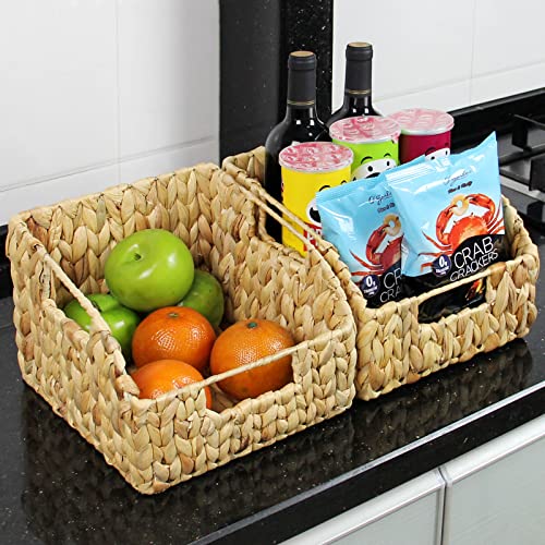 Casaphoria Square Irregular Hyacinth Storage Baskets Natural Hand Woven Water Hyacinth Snacks Basket Durable Rectangular Fruits Baskets with Built-in Handles Towel Toilet Paper Basket,2-Pack