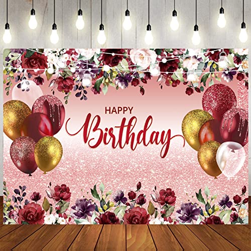 LTLYH 7x5ft Happy Birthday Party Backdrop Red Gold Birthday Decorations Background Birthday Party Banner Decorations Backdrop 178