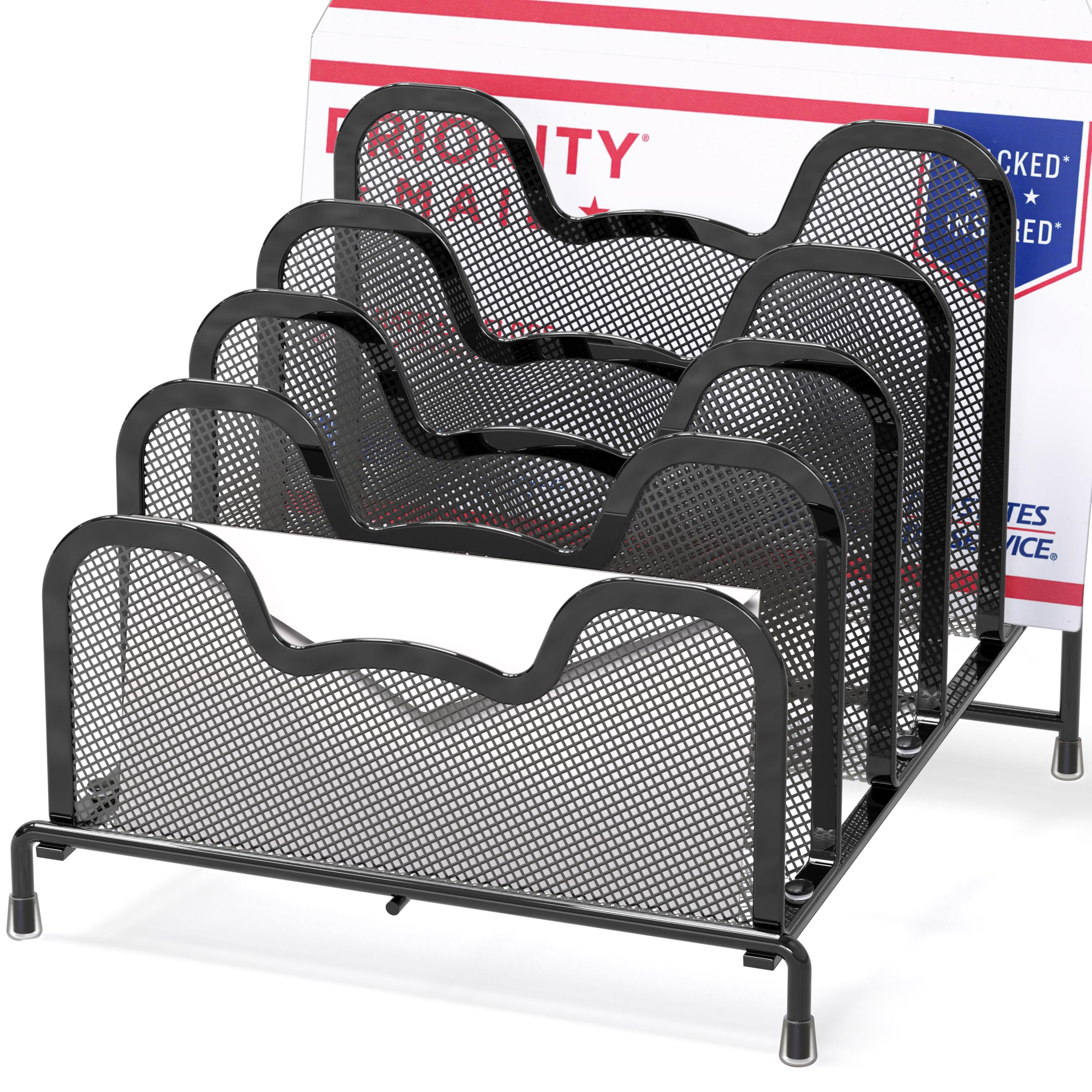 SimpleHouseware Desk 5 Sections Step File Sorter Organizer, Black