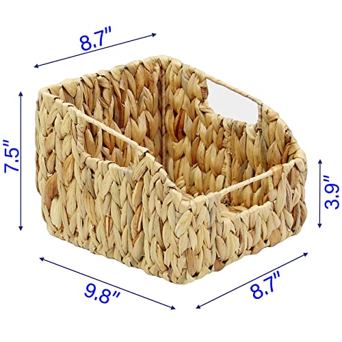 Casaphoria Square Irregular Hyacinth Storage Baskets Natural Hand Woven Water Hyacinth Snacks Basket Durable Rectangular Fruits Baskets with Built-in Handles Towel Toilet Paper Basket,2-Pack