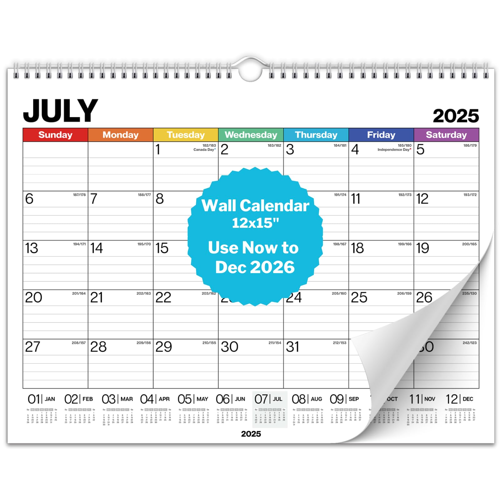Dunwell 12x15 Wall Calendar 2023 2024 - (Colorful) Use to June 2024, Large 2023-24 Wall Calendar, Lined Monthly Calendar, 12 x 15 Hanging Calendar for Home or Office
