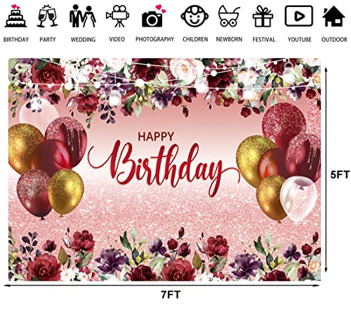 LTLYH 7x5ft Happy Birthday Party Backdrop Red Gold Birthday Decorations Background Birthday Party Banner Decorations Backdrop 178