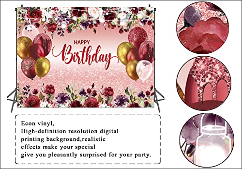 LTLYH 7x5ft Happy Birthday Party Backdrop Red Gold Birthday Decorations Background Birthday Party Banner Decorations Backdrop 178