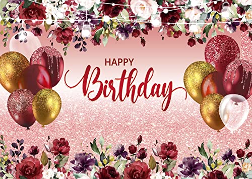 LTLYH 7x5ft Happy Birthday Party Backdrop Red Gold Birthday Decorations Background Birthday Party Banner Decorations Backdrop 178