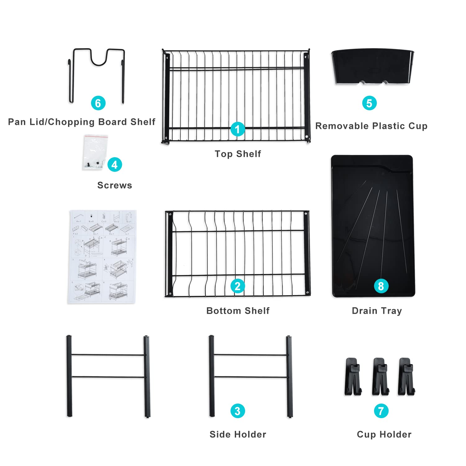 aceyoon 2 Tier Dish Drying Rack for Kitchen Counter with Swivel Spout, Detachable Dish Rack and Drainboard, Dish Drainer Organizer with Cup Utensil Cutting Board Holder (17.52 x 9.96 x 14.56inch)