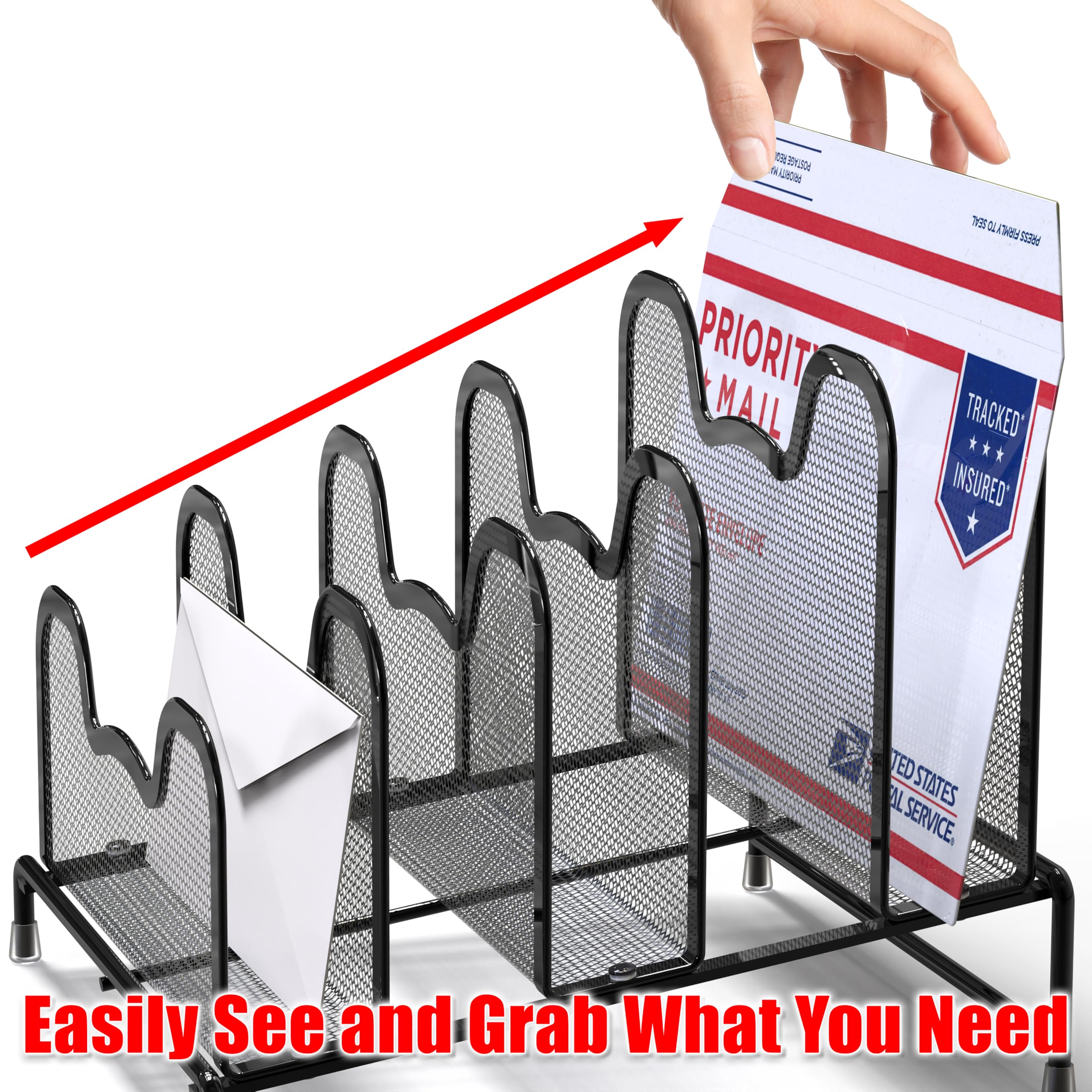 SimpleHouseware Desk 5 Sections Step File Sorter Organizer, Black