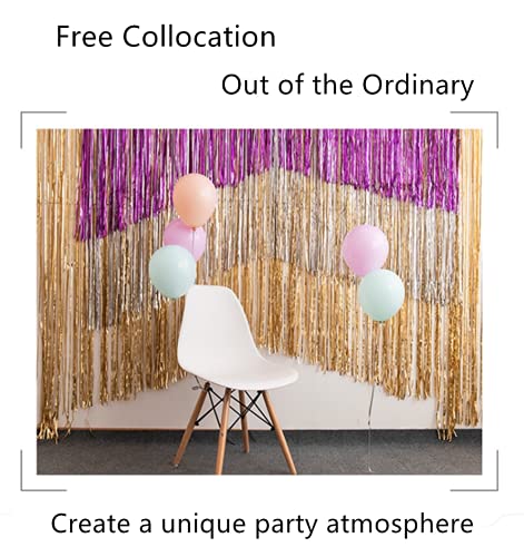 MORANTI 2 Pack 3 ft x 8 ft Metallic Tinsel Foil Fringe Curtains Party Backdrop for Birthday Party Photo Backdrop Decorations (Hot Pink, Black)
