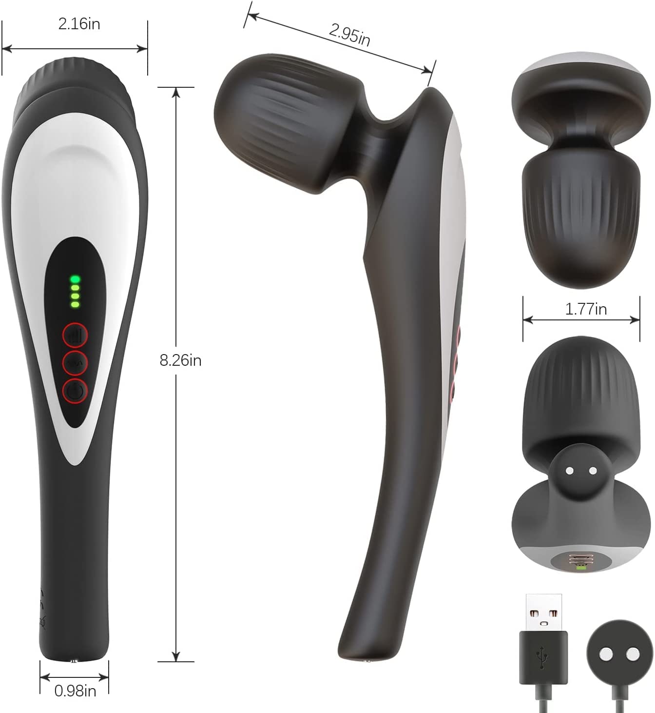 Roysmart Personal Handheld Vibrating Massager-Cordless Electric Muscle Deep Tissue Massager for Neck Back Shoulder Foot, Portable Seven Wand Massager for Full Body (Black)
