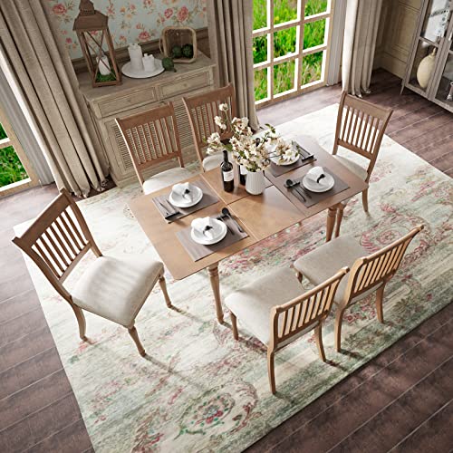 Giantex Set of 4 Wood Dining Chairs, Upholstered Farmhouse Dining Chairs with Rubber Wood Legs, Padded Cushion, High Back, Armless Wooden Dining Chairs for Kitchen, Dining Room, Brown