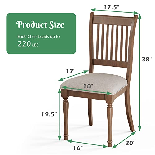 Giantex Set of 4 Wood Dining Chairs, Upholstered Farmhouse Dining Chairs with Rubber Wood Legs, Padded Cushion, High Back, Armless Wooden Dining Chairs for Kitchen, Dining Room, Brown