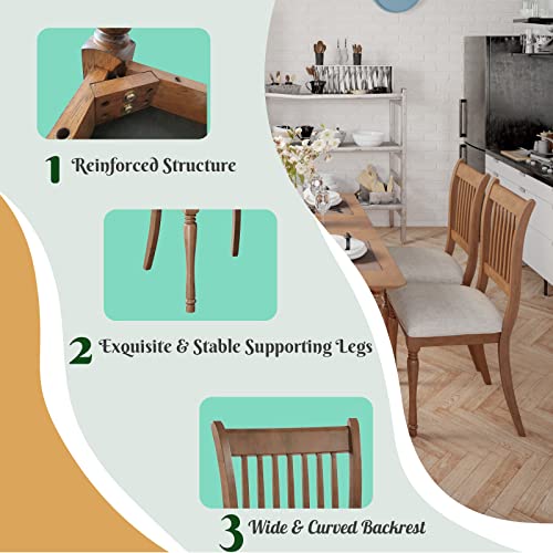 Giantex Set of 4 Wood Dining Chairs, Upholstered Farmhouse Dining Chairs with Rubber Wood Legs, Padded Cushion, High Back, Armless Wooden Dining Chairs for Kitchen, Dining Room, Brown