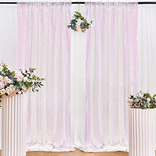 Sequin Backdrop Curtains Iridescent White Curtain for Wedding Backdrop 2 Packs 2ftx8ft Shimmer Wall Iridescent Birthday Backdrop Glitter Curtains