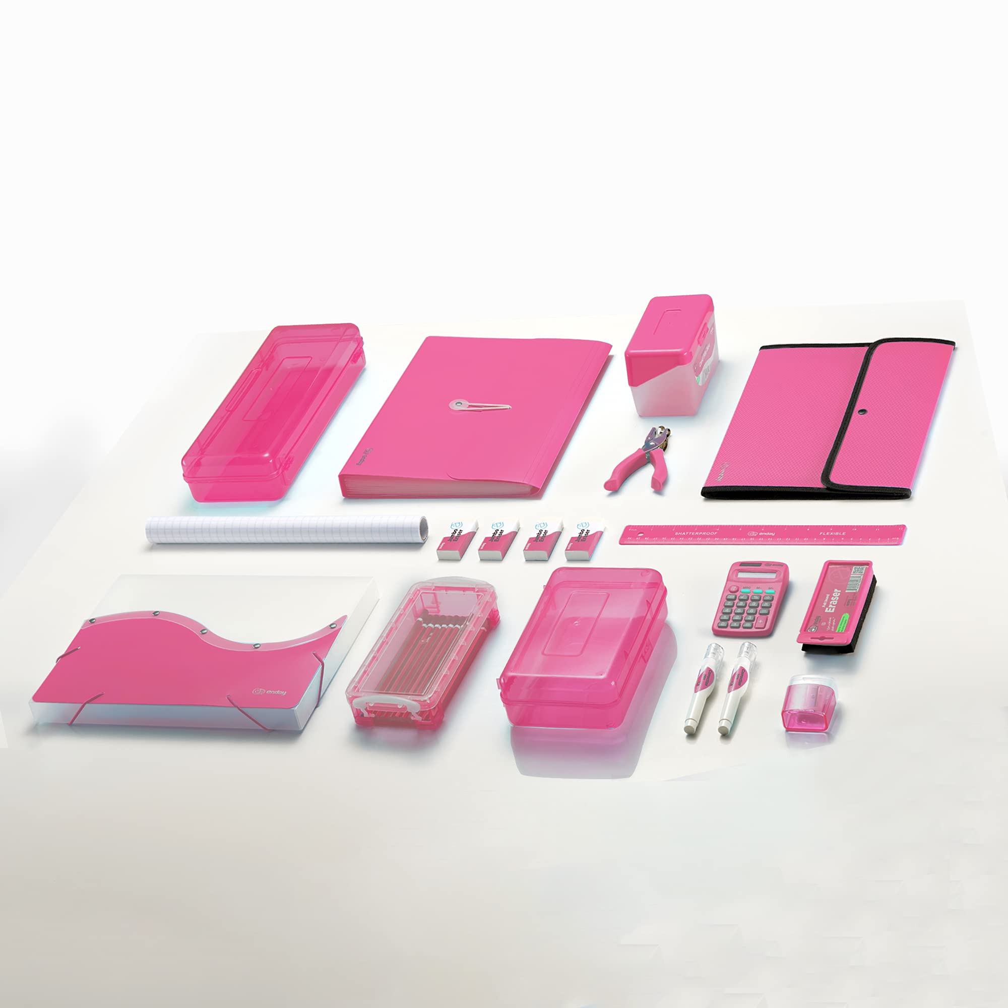 3 Hole Punch Pink, Portable Hole Puncher for 3 Ring Binder, 5 Sheets Capacity, Removable Chip Tray, 10” Ruler for School, Office, Also Available in Purple, Blue, Green, Red, Grey, 1 Pc-by Enday