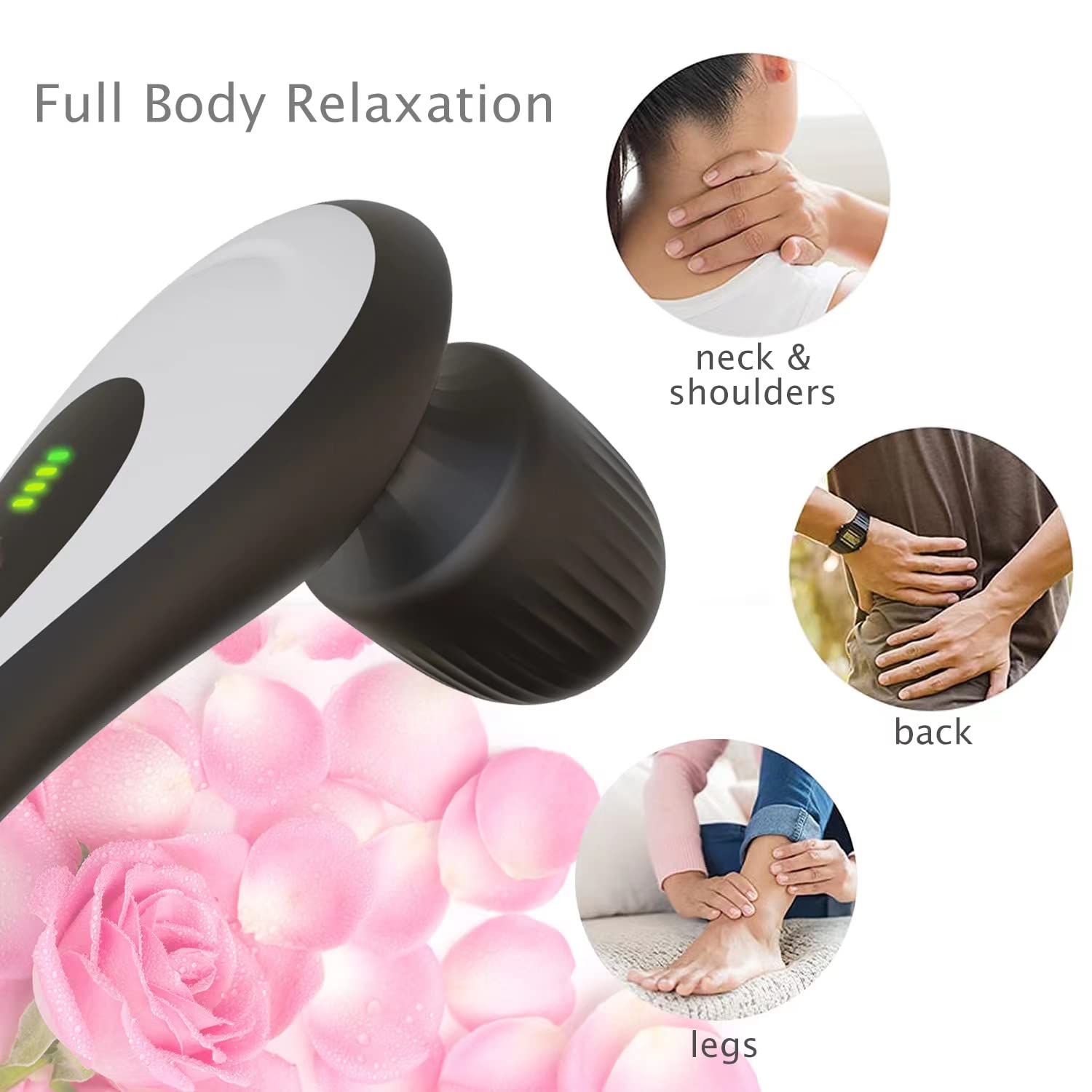 Roysmart Personal Handheld Vibrating Massager-Cordless Electric Muscle Deep Tissue Massager for Neck Back Shoulder Foot, Portable Seven Wand Massager for Full Body (Black)