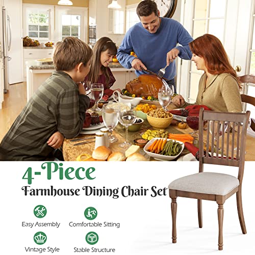 Giantex Set of 4 Wood Dining Chairs, Upholstered Farmhouse Dining Chairs with Rubber Wood Legs, Padded Cushion, High Back, Armless Wooden Dining Chairs for Kitchen, Dining Room, Brown