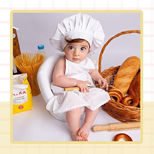 WinDoo Newborn Baby Photography Prop Baby Chef Outfits Chef hat Apron Set Infant Baby chef costume, White, For 7-18 months
