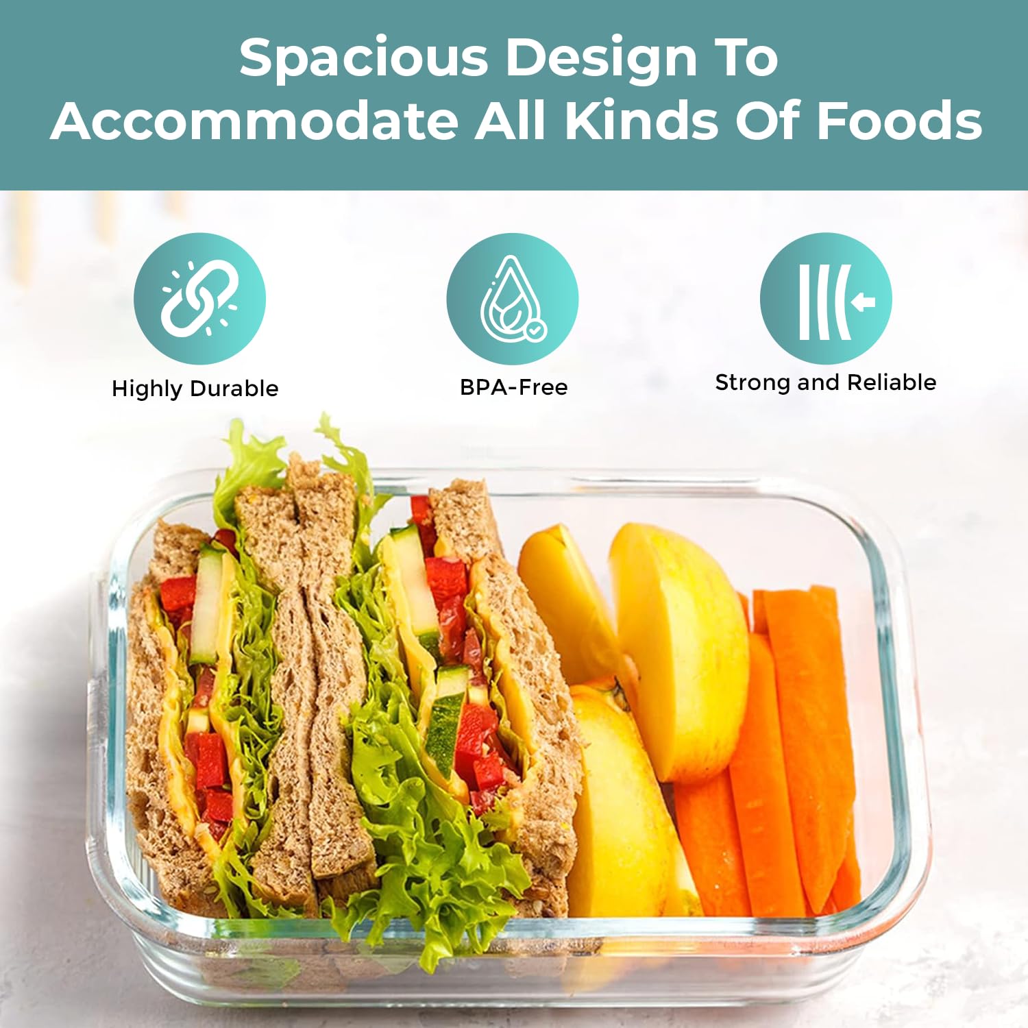 Razab 35 Pc Set Glass Food Storage Containers with Lids - Glass Meal Prep Containers Airtight Glass Bento Boxes BPA-Free 100% Leak Proof (15 lids,15 glass & 5 Plastic Sauce/Dip Containers)