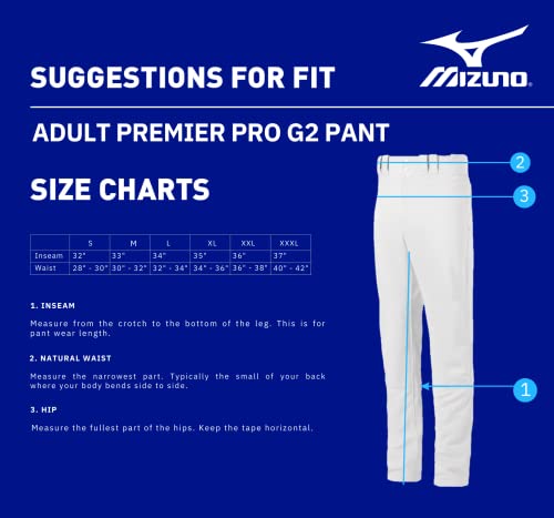 Mizuno Premier Pro Adult Baseball Pants With Hemmed Open Bottom, White, Small