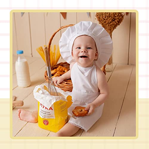 WinDoo Newborn Baby Photography Prop Baby Chef Outfits Chef hat Apron Set Infant Baby chef costume, White, For 7-18 months