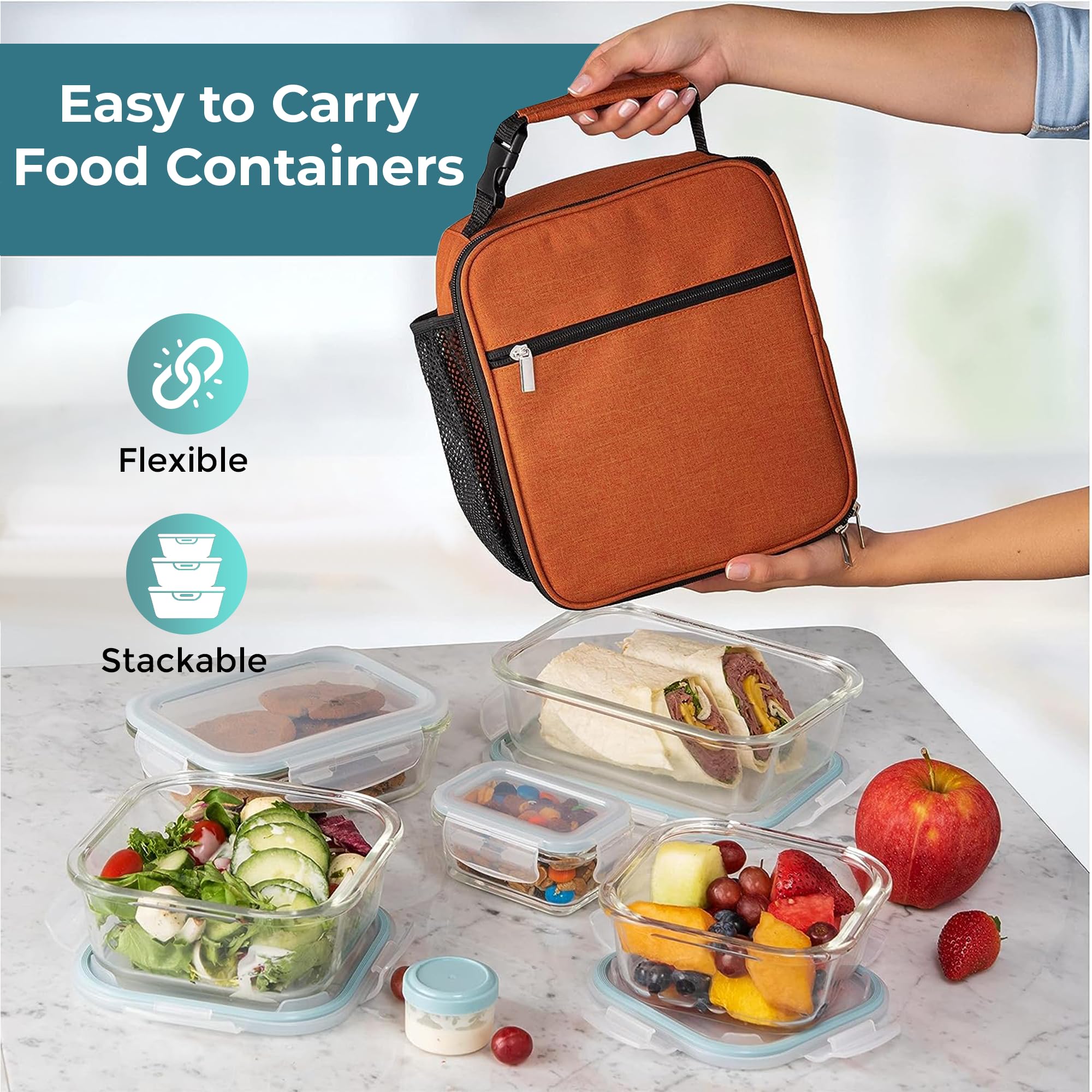 Razab 35 Pc Set Glass Food Storage Containers with Lids - Glass Meal Prep Containers Airtight Glass Bento Boxes BPA-Free 100% Leak Proof (15 lids,15 glass & 5 Plastic Sauce/Dip Containers)