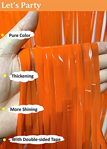 Vanujoy 3 Pack 3.3ft x 6.6ft Orange Foil Fringe Backdrop Curtains Party Decoration for Birthday Bachelorette Party Engagement Bridal Shower Baby Shower Graduation